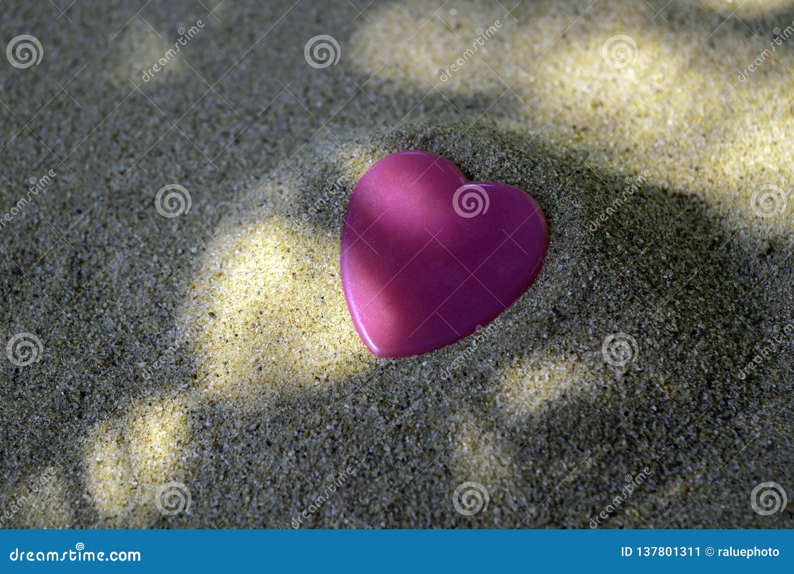 Pink Heart on the Sand Surface with Sunlight Stock Image - Image of ...