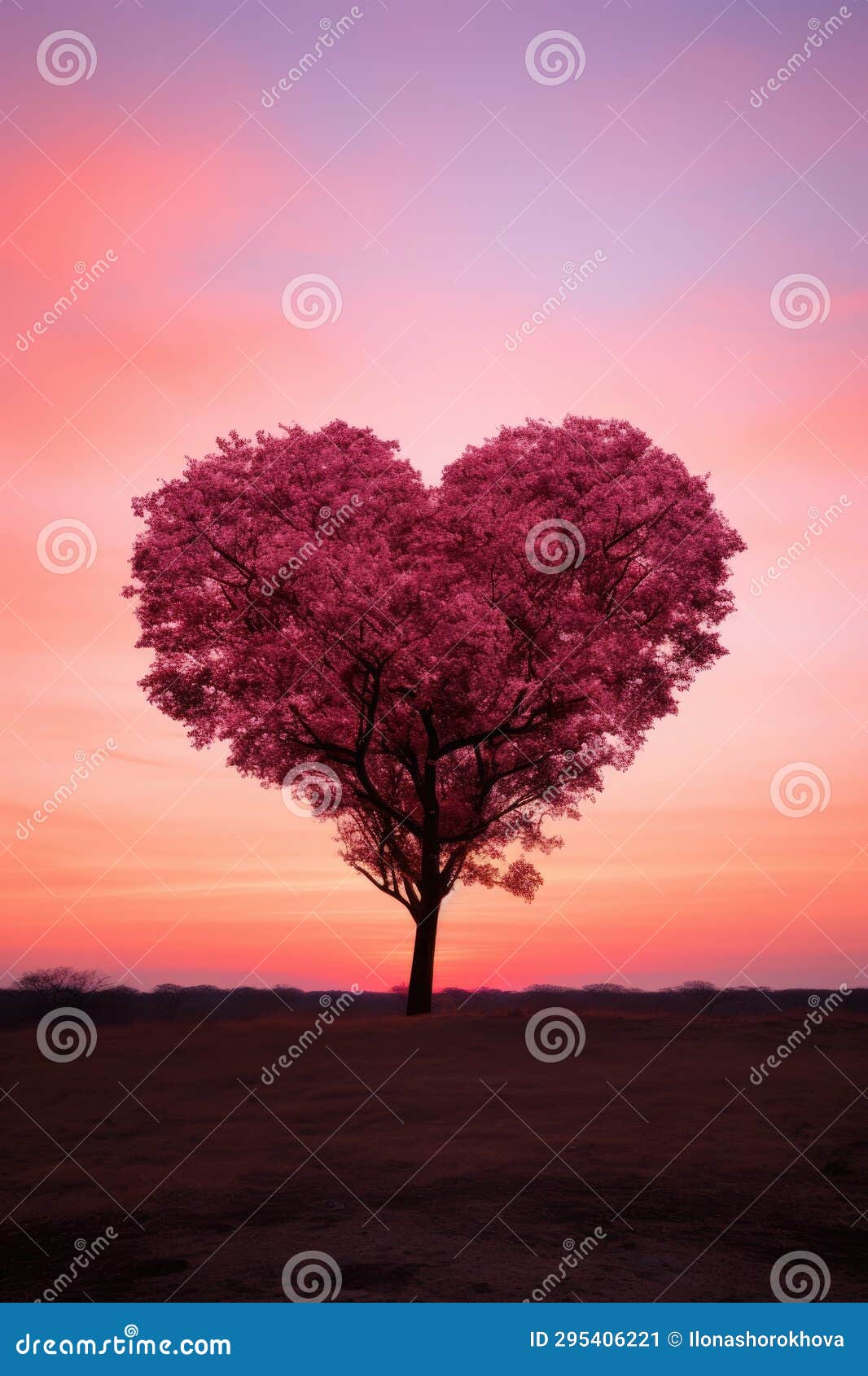 Pink Heart Shaped Tree on Sunset. AI Generated Stock Image - Image of ...