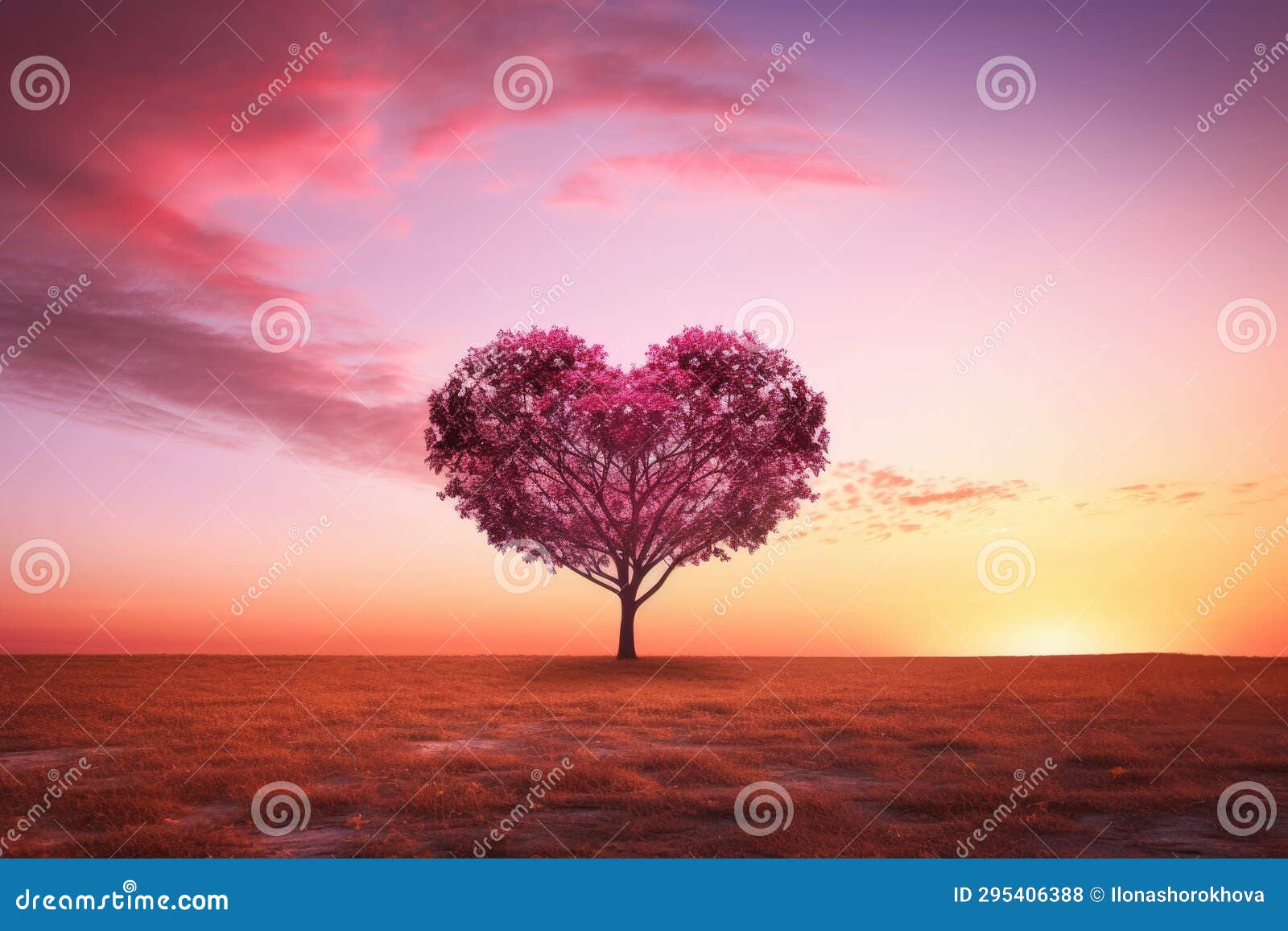 Pink Heart Shaped Tree on Sunset. AI Generated Stock Photo - Image of ...