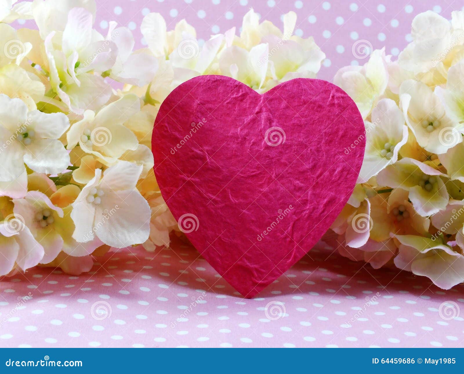 Pink Heart Symbol with Hydrangea of Artificial Flowers Stock Photo ...