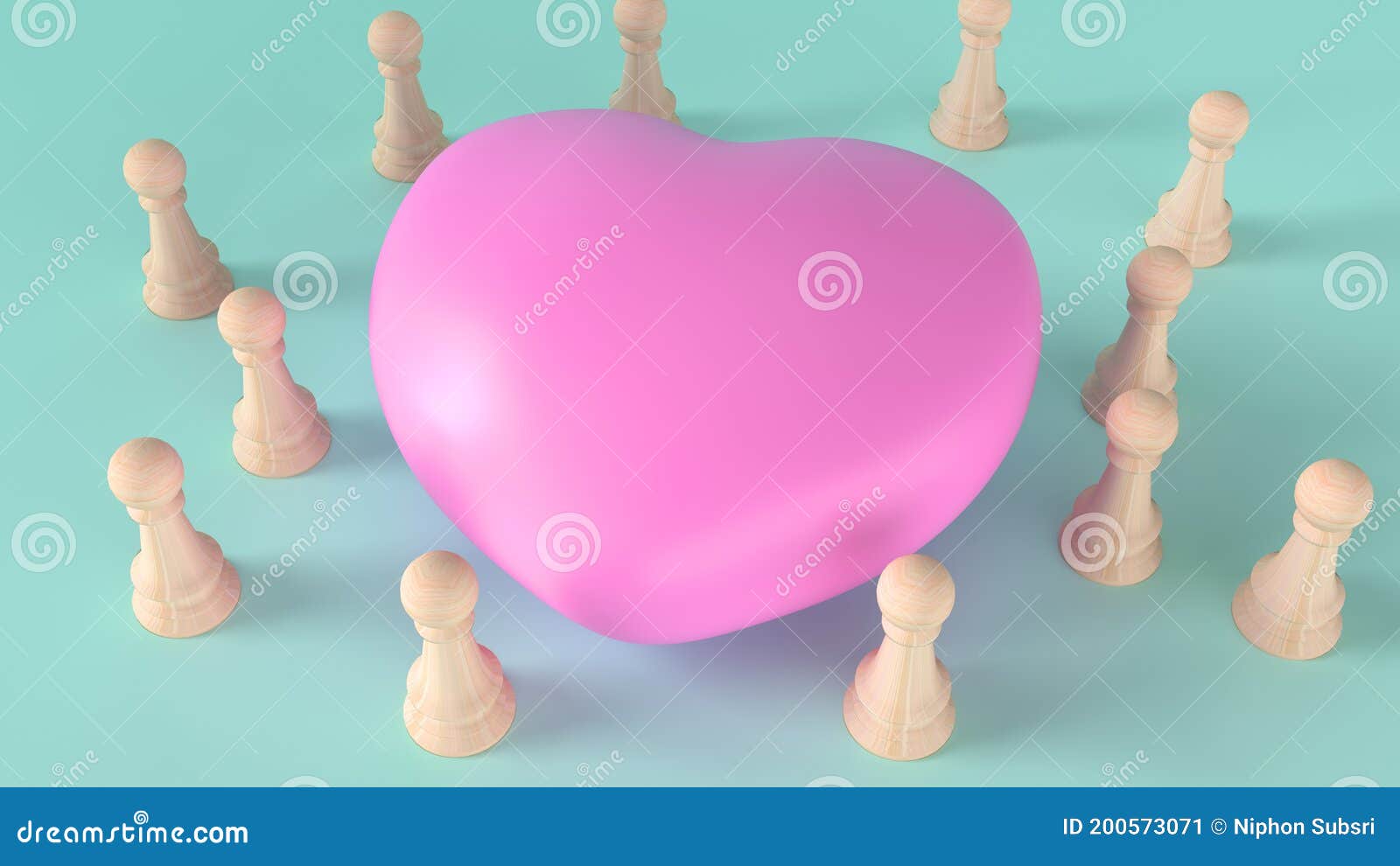 The Pink Heart and Wood Chess for Empathy Content 3d Rendering Stock ...