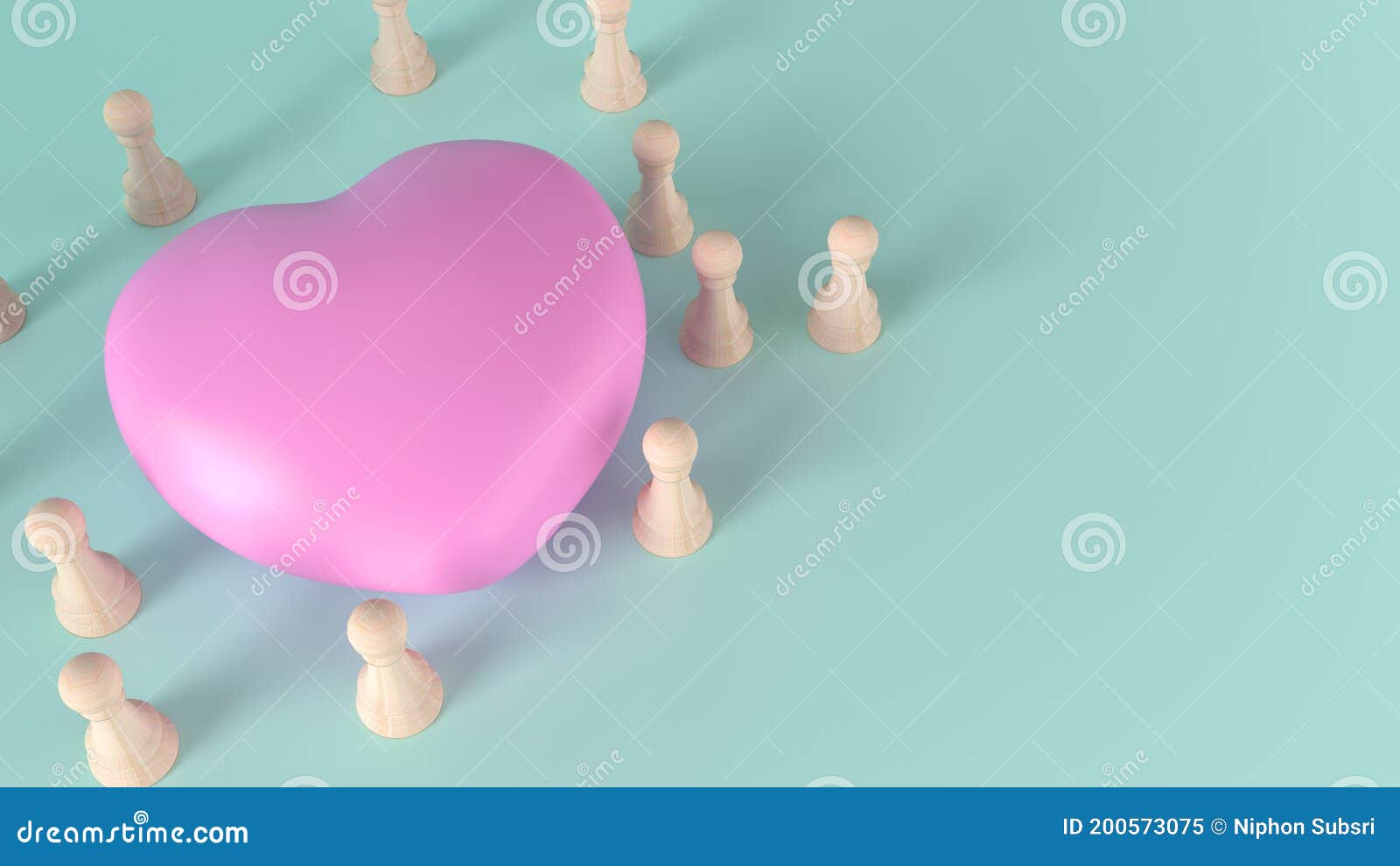 The Pink Heart and Wood Chess for Empathy Content 3d Rendering Stock ...
