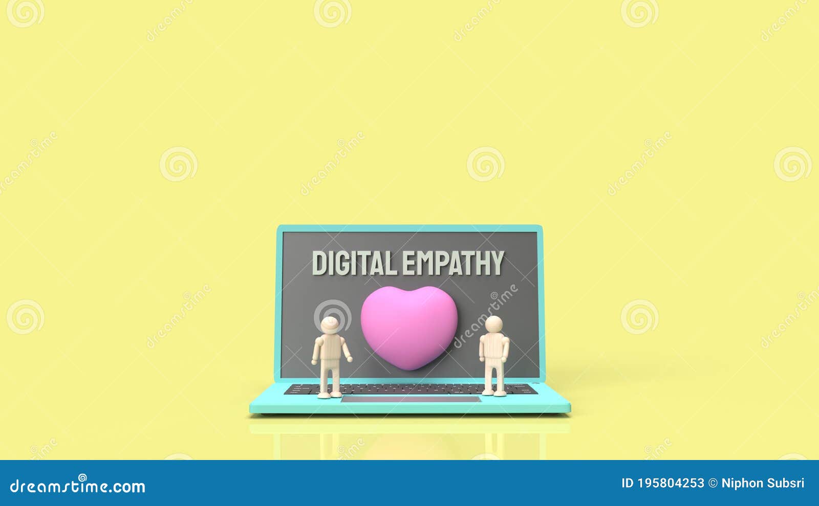 Pink Hearth and Wood Man Figure Stand on Notebook for Digital Empathy ...