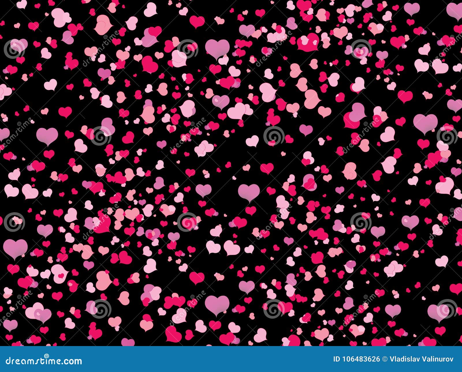 Pink Hearts in a Random Order on Black Background Stock Illustration ...