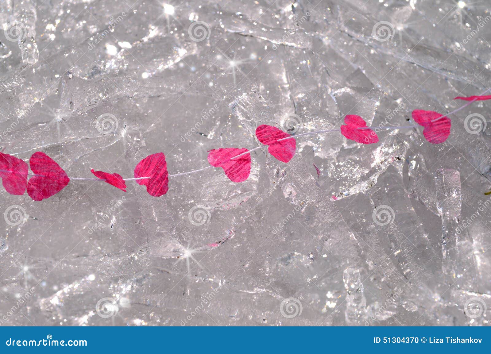 Pink Hearts on String on Ice Stock Photo - Image of colorful, colour ...