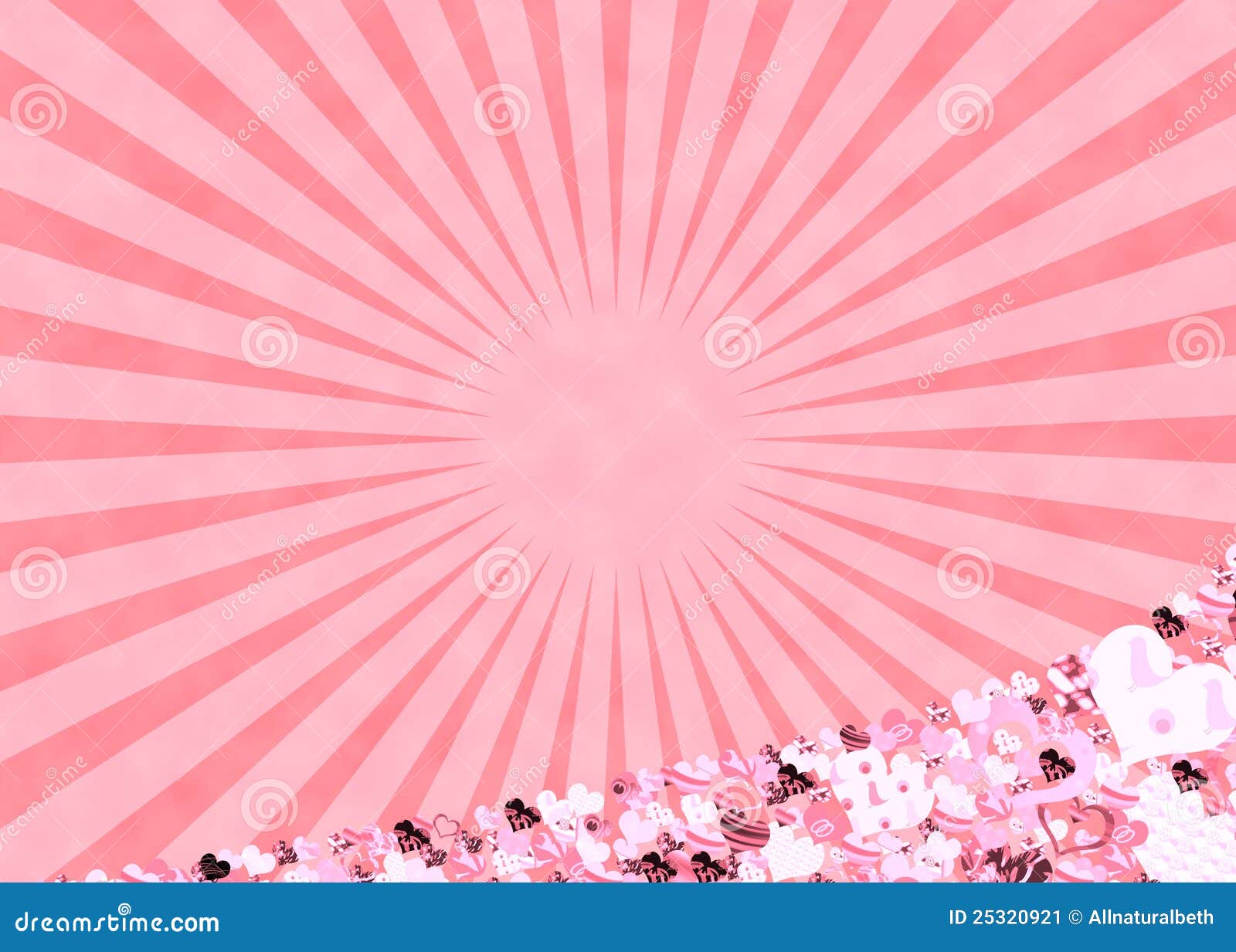 Pink Hearts and Sun Rays Background Stock Illustration - Illustration ...