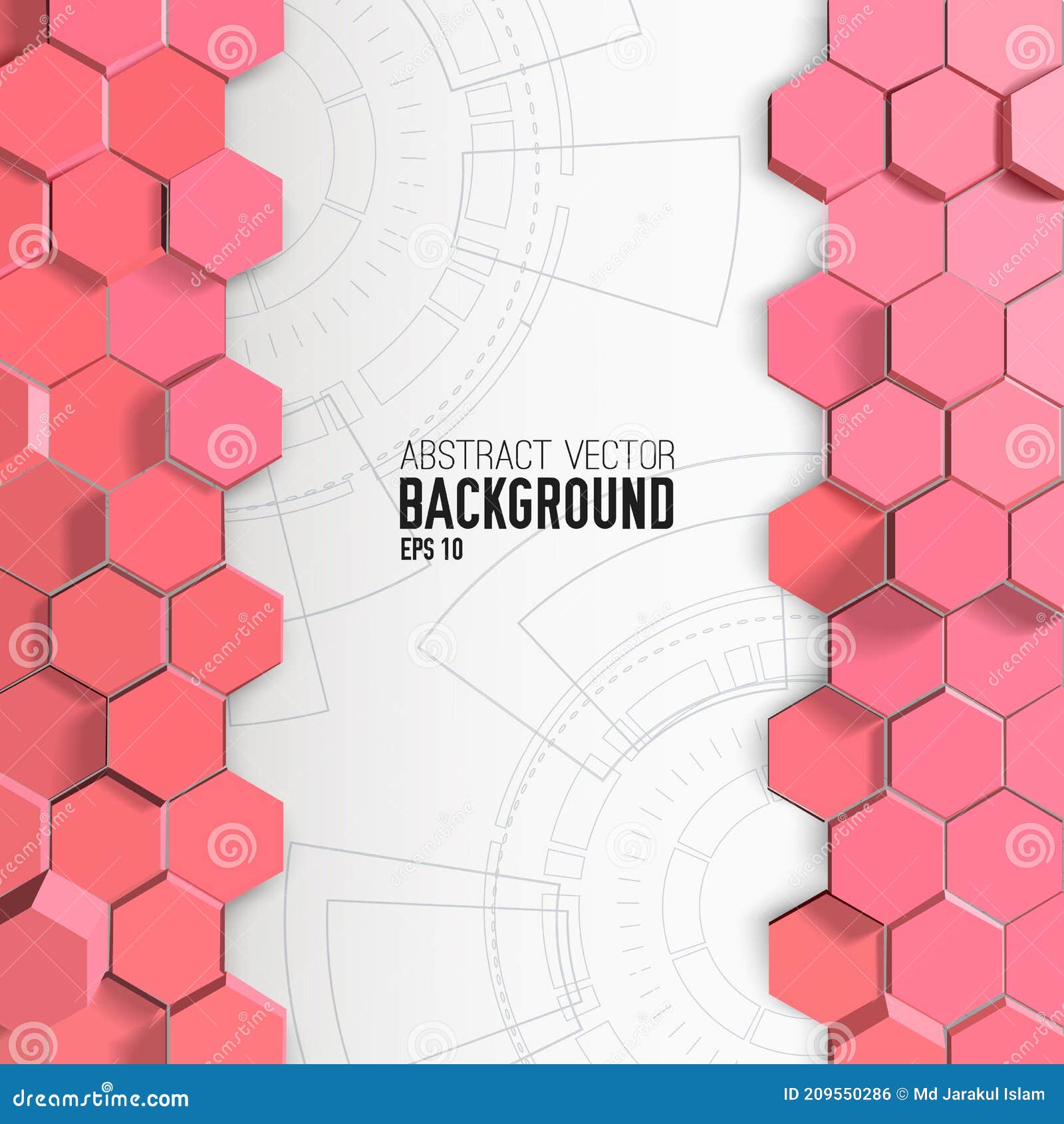 Pink Hexagons Background with Engineering Drawings Stock Vector ...