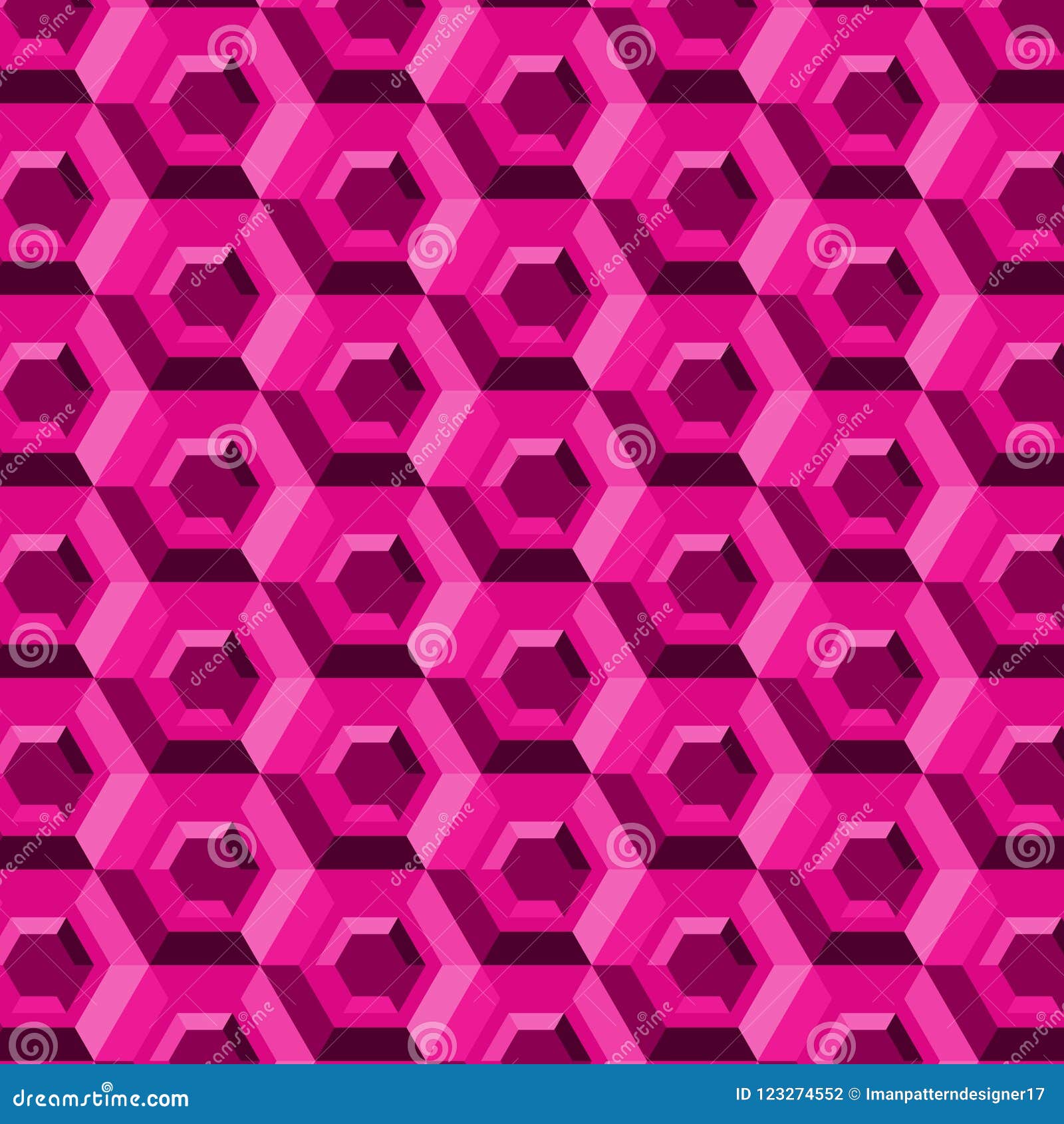 Pink Hexagons with 3d Effect in a Seamless Modern Pattern Stock Vector ...