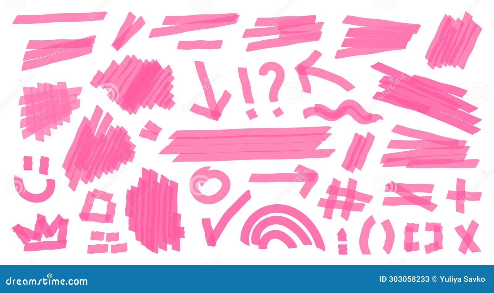 Pink Highlight Brush Underlines, Strokes. Isolated Elements. Stock ...