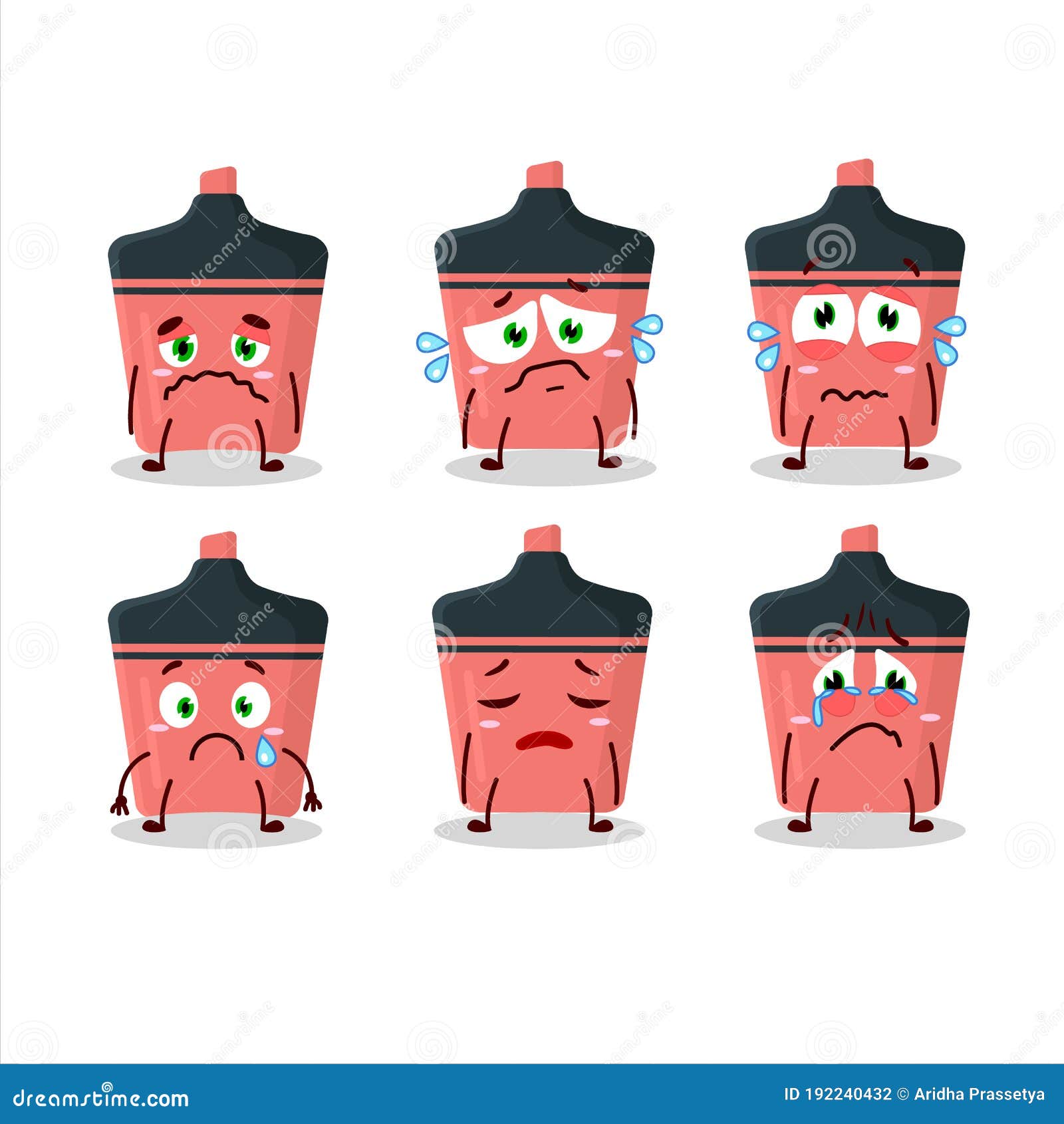 Pink Highlighter Cartoon Character with Sad Expression Stock Vector ...