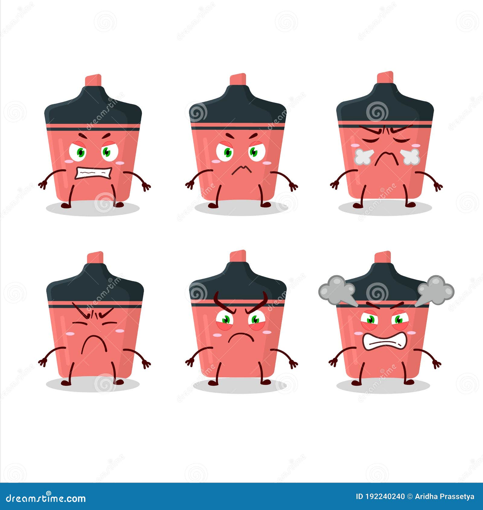 Pink Highlighter Cartoon Character with Various Angry Expressions Stock ...