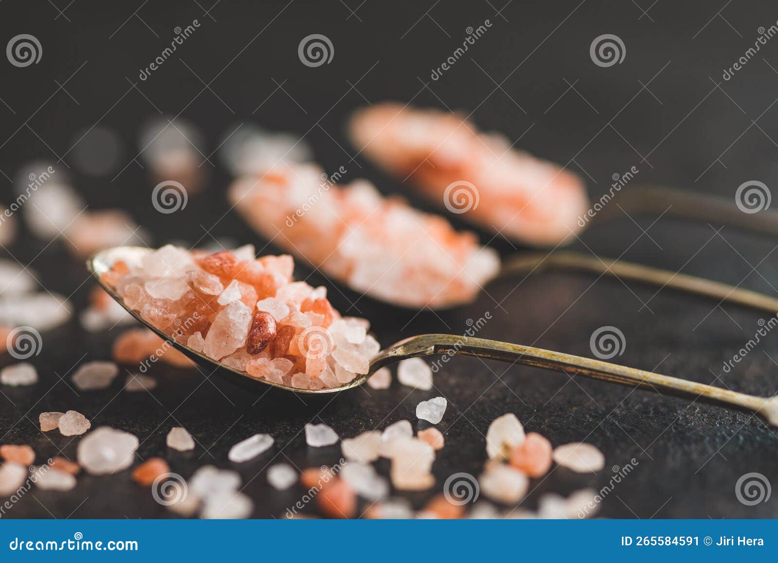 Pink Himalayan Salt in Spoon on Black Table Stock Image - Image of ...