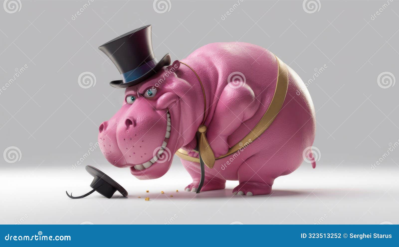 A Pink Hippo with Top Hat and a Broken Piece of Glass, AI Stock Photo ...