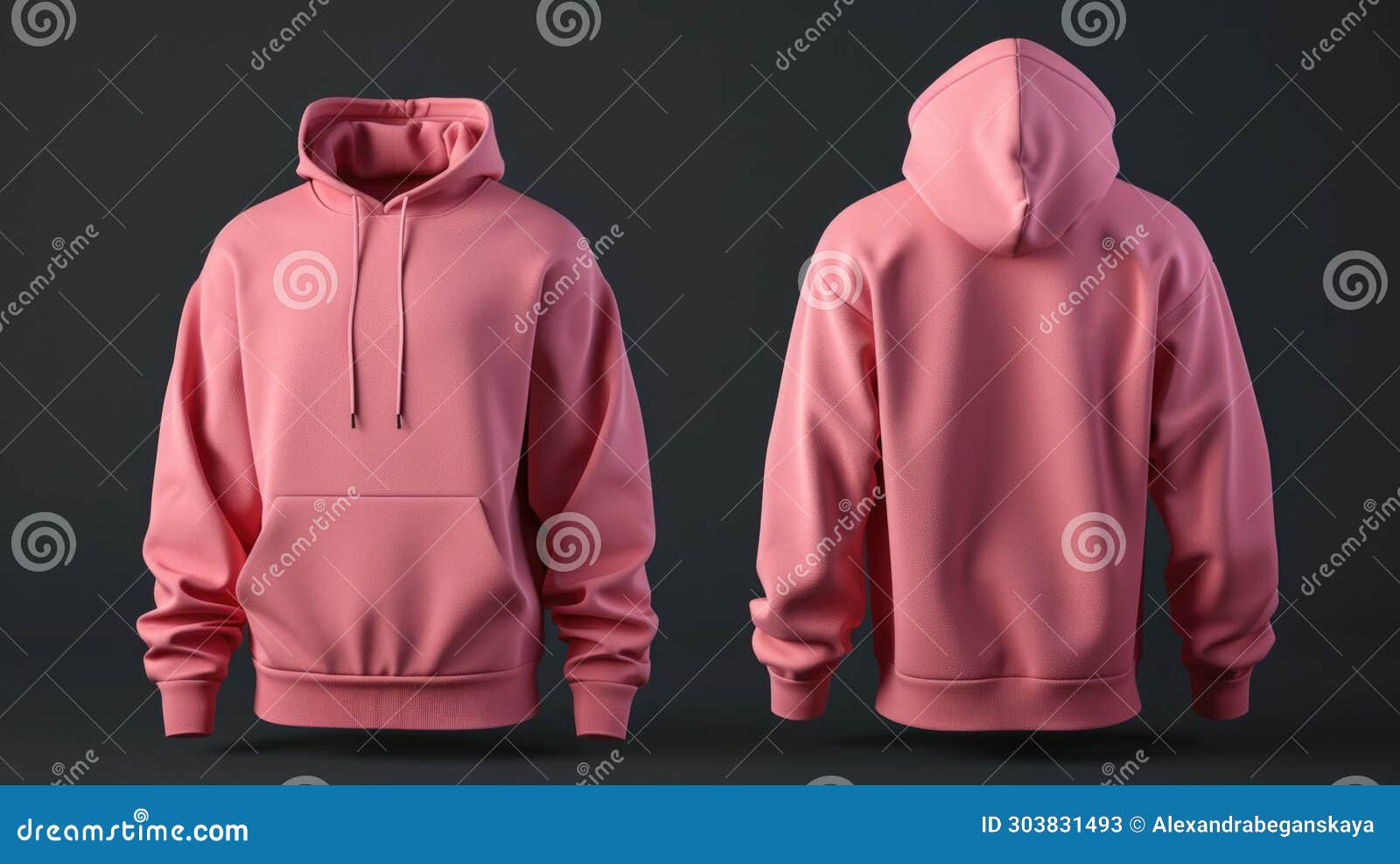 Pink Hoodie, Front and Back View on Black Background Stock Illustration ...