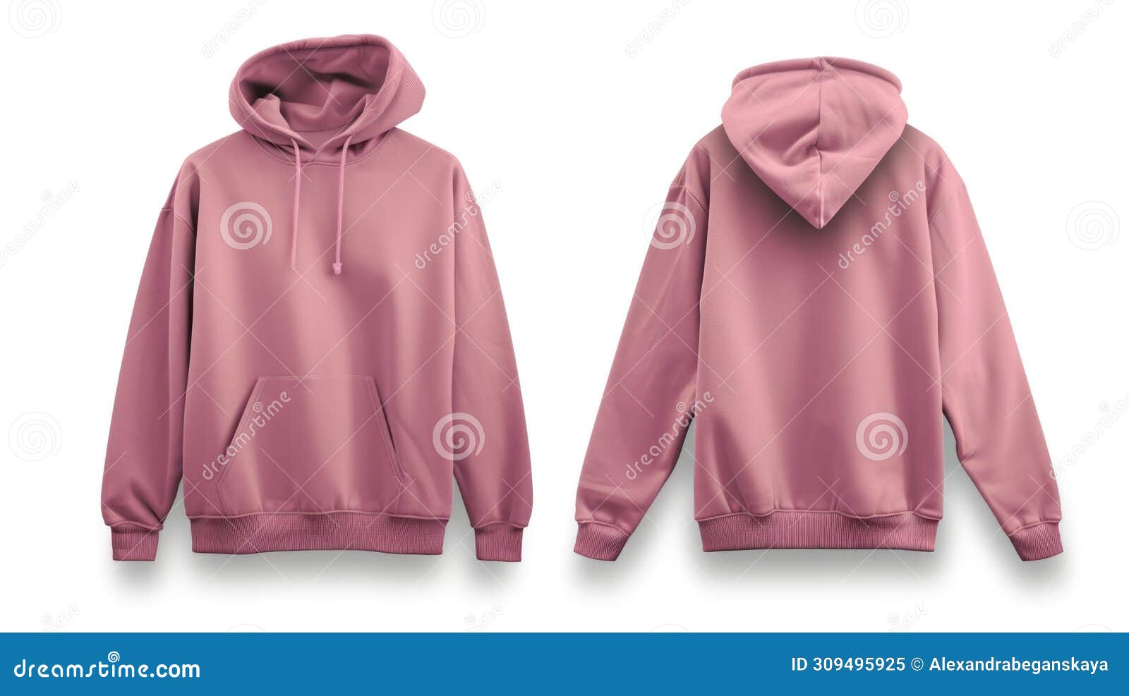 Pink Hoodie, Front and Back View on a White Background Stock ...