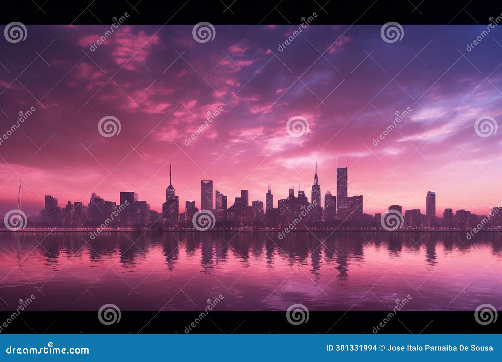 Pink Horizon Silhouette of a City Skyline Stock Illustration ...