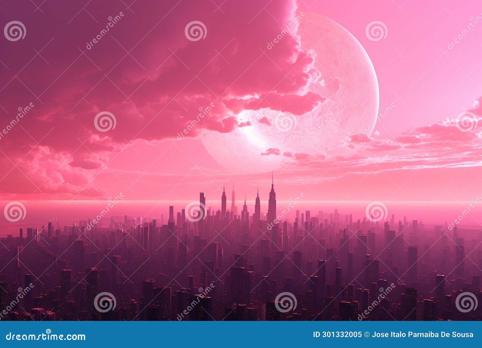 Pink Horizon Silhouette of a City Skyline Stock Illustration ...