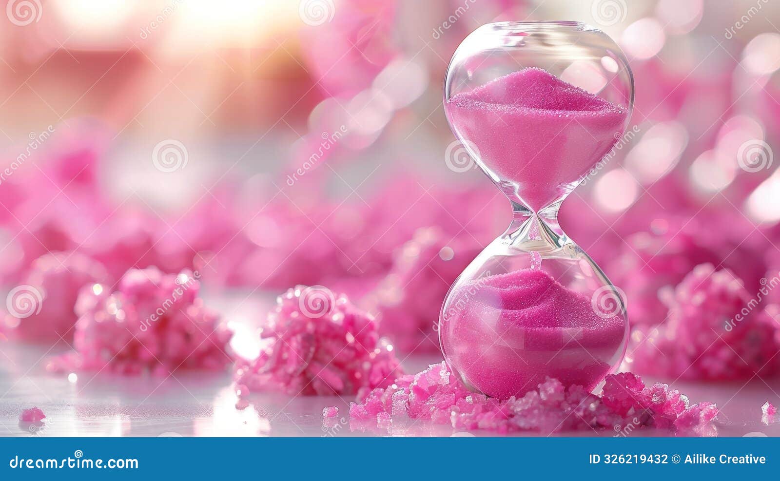 Pink Hourglass with Falling Sand on a Pink Background. Time, Beauty ...