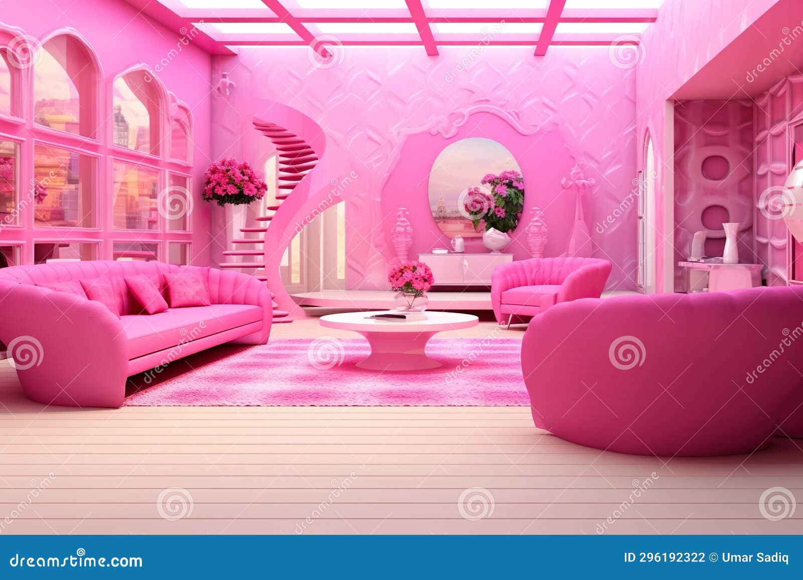 Pink house interior design stock illustration. Illustration of flower ...