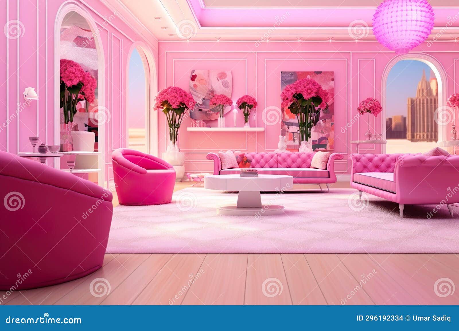 Pink house interior design stock illustration. Illustration of magenta ...