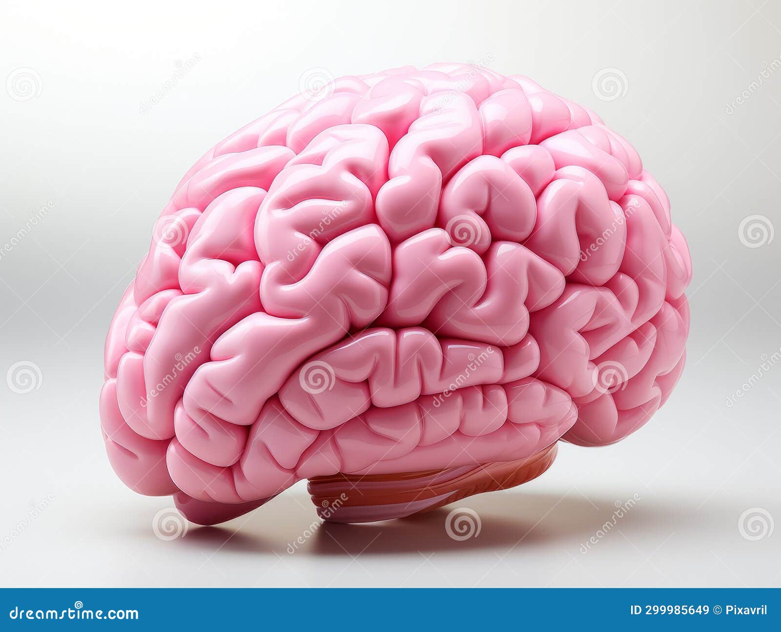 Pink Human Brain on White Background in 3D Stock Illustration ...