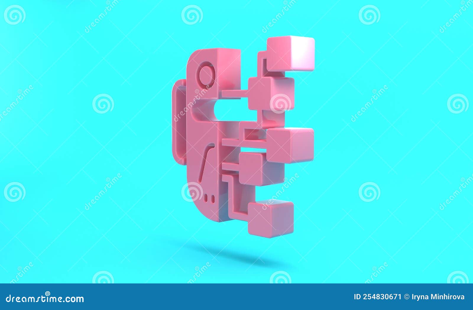 Pink Humanoid Robot Icon Isolated on Turquoise Blue Background ...