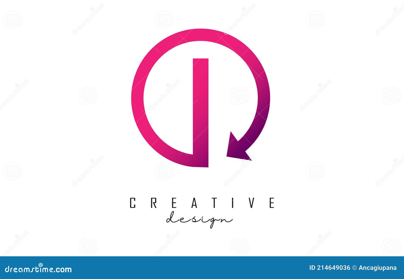 Pink I Letter Logo Design with Circle Frame and Arrow Stock Vector ...