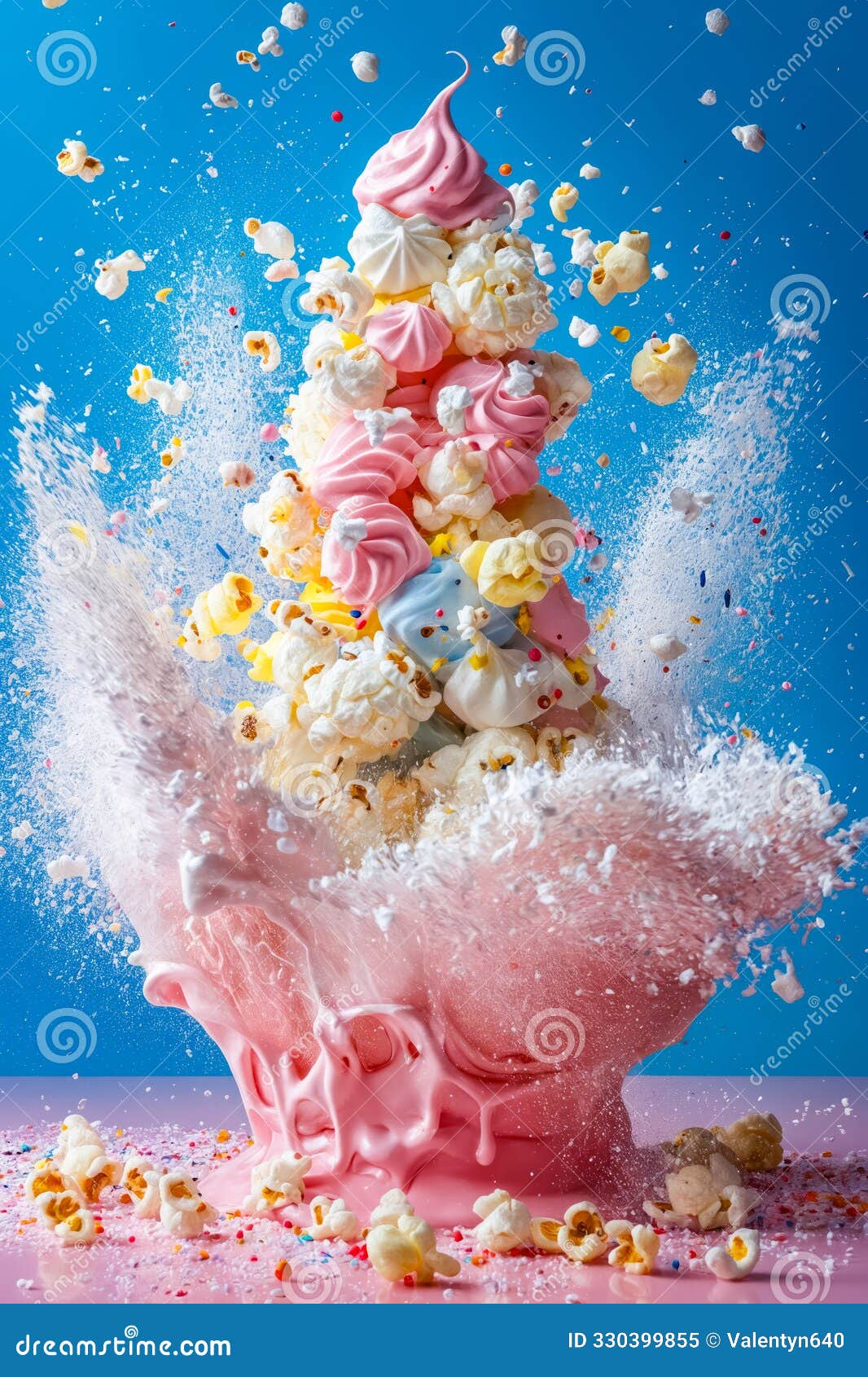 A Pink Ice Cream Cone with Popcorn Splashing Out of it. Generative AI ...