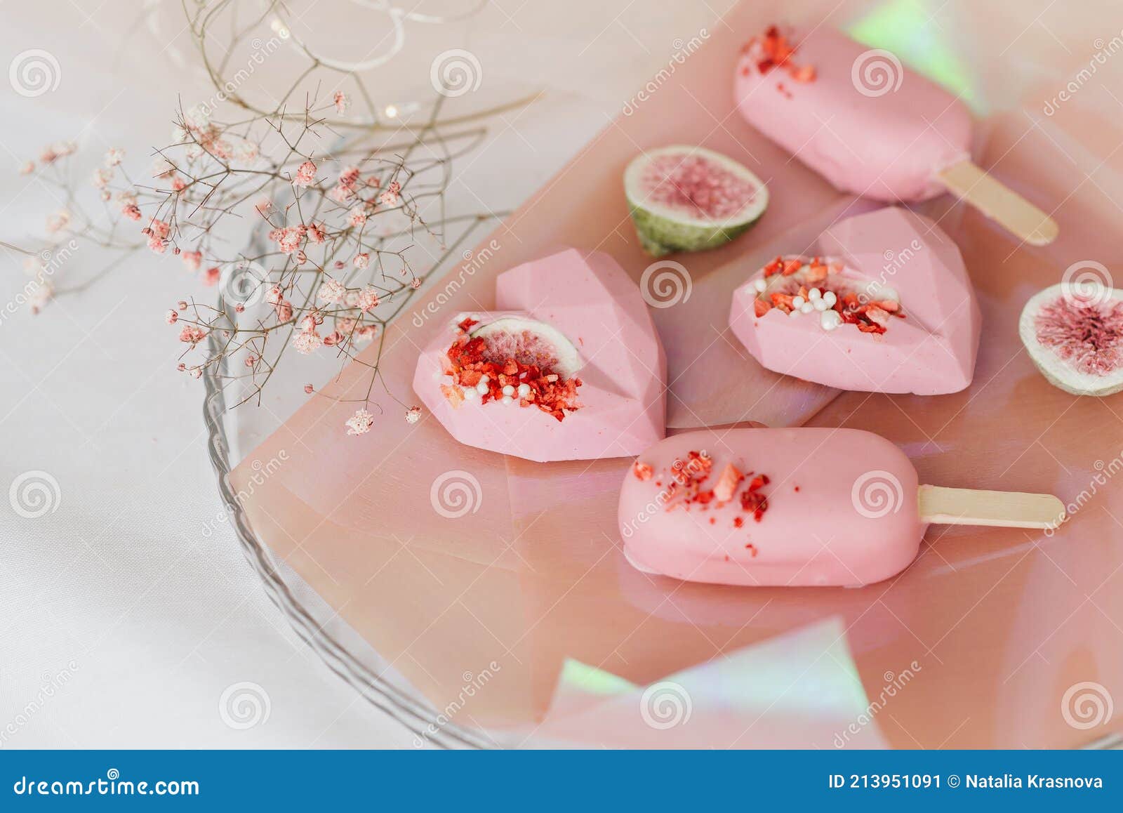 Pink Ice Cream of Different Shapes on a Tray Stock Image - Image of ...