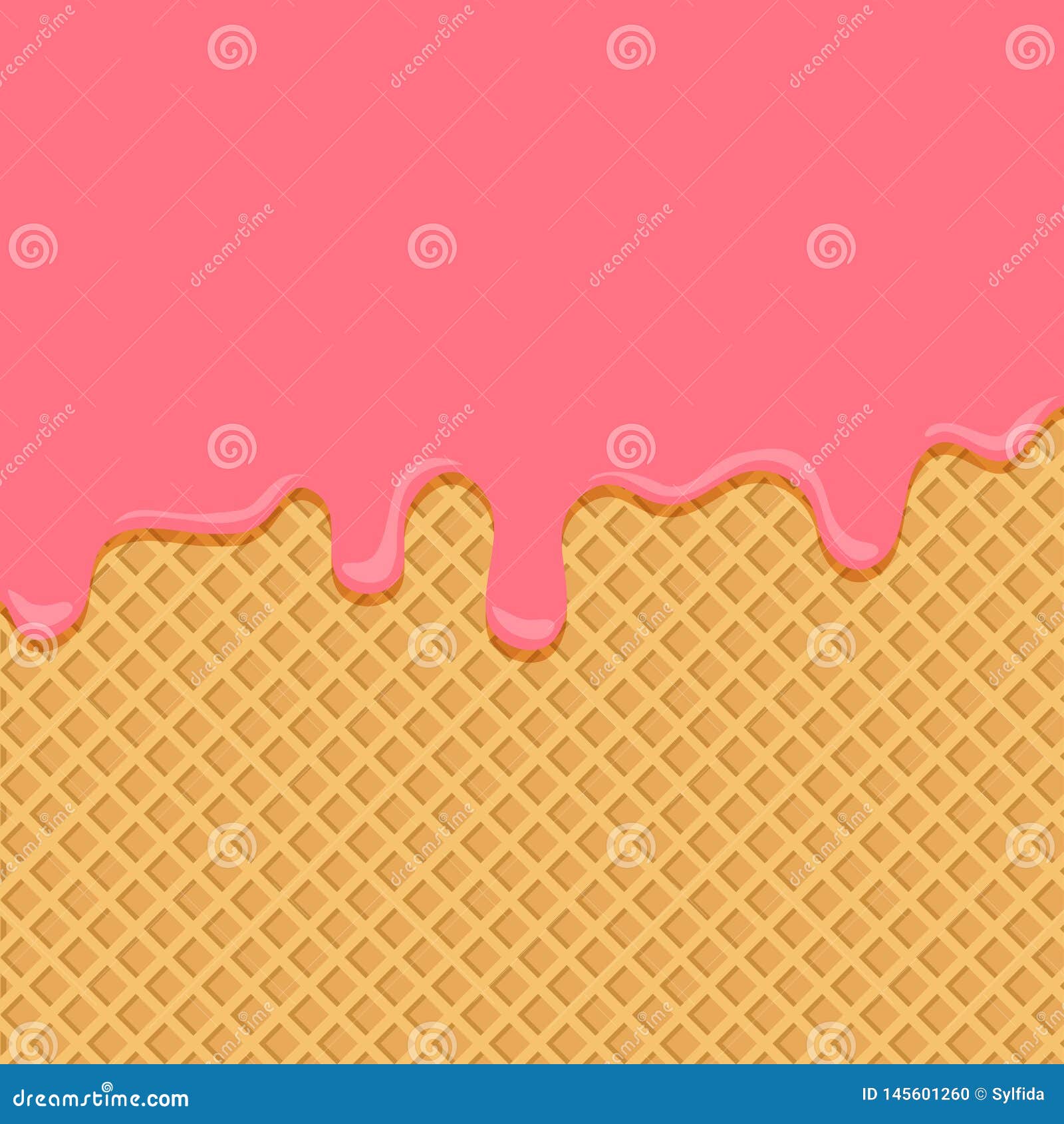 Pink Ice Cream Flowing Down on Wafer Background. Vector Stock ...
