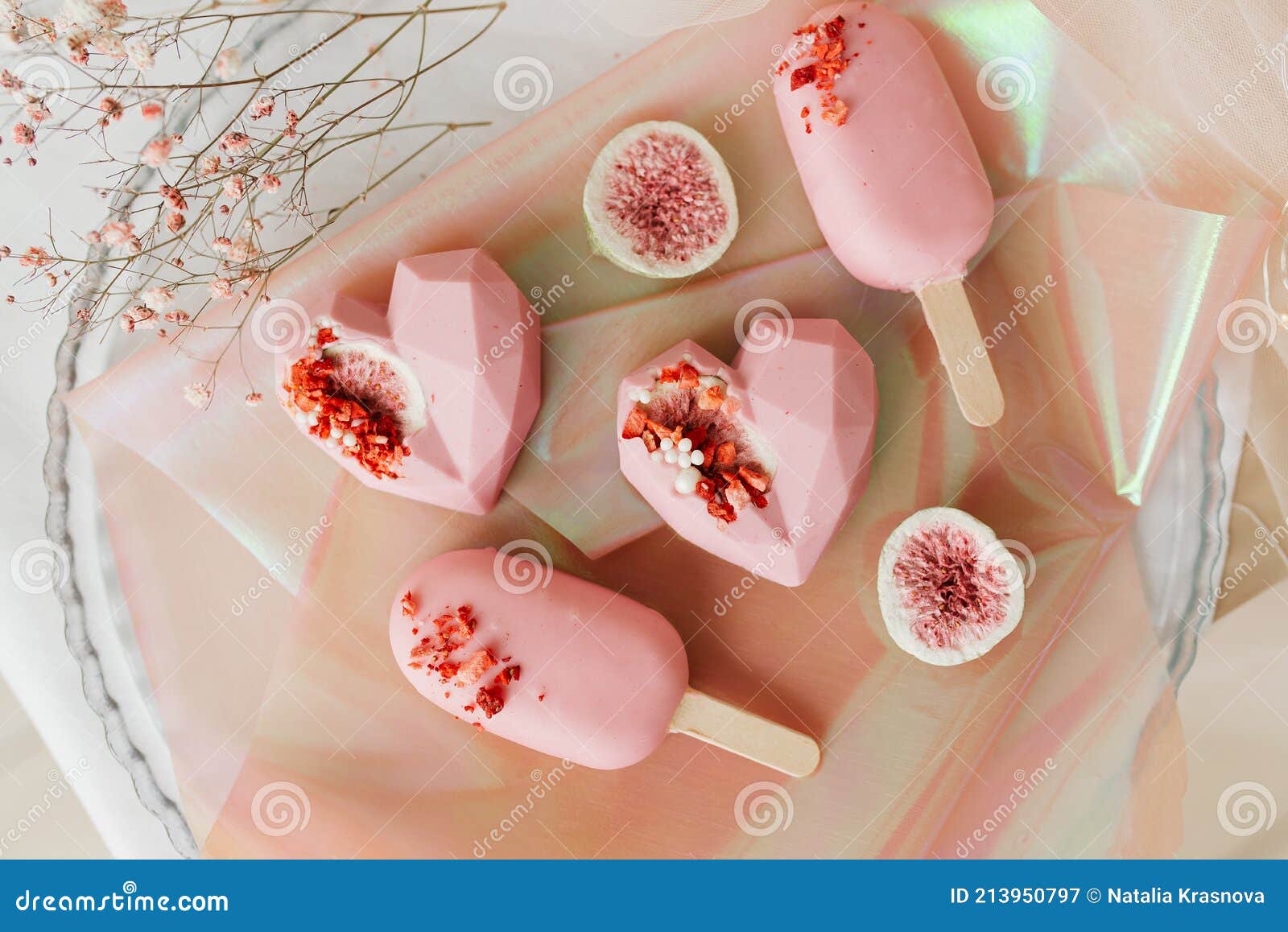Pink Ice Cream of Interesting Different Shapes on the Table Stock Image ...