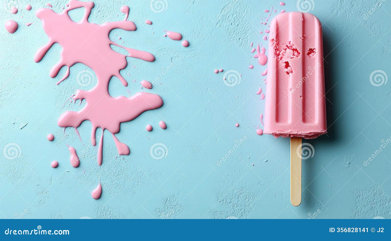 Pink Ice Cream Popsicle and Splatter on Light Blue Background Stock ...