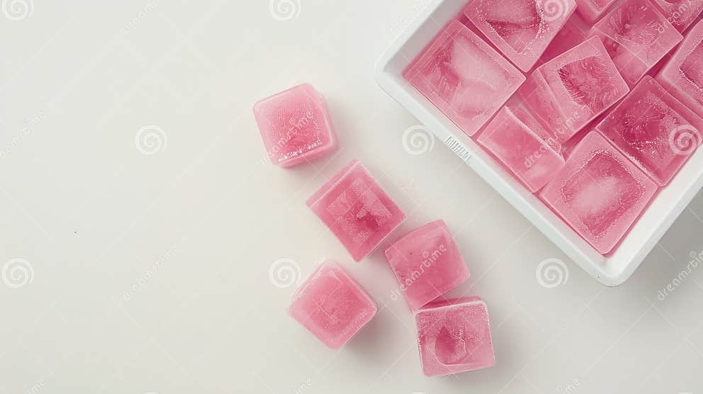 Pink Ice Cubes in Tray on a Clean White Surface Stock Photo - Image of ...