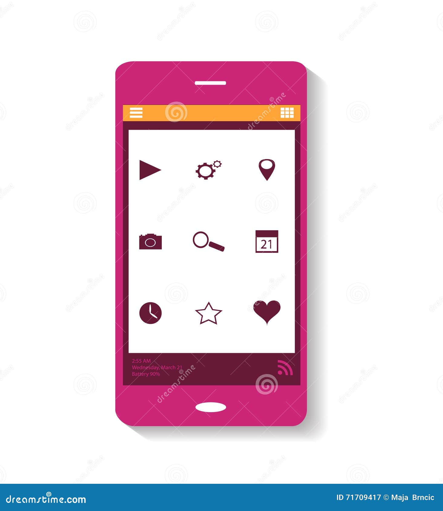 Pink icon mobile phone stock vector. Illustration of call - 71709417