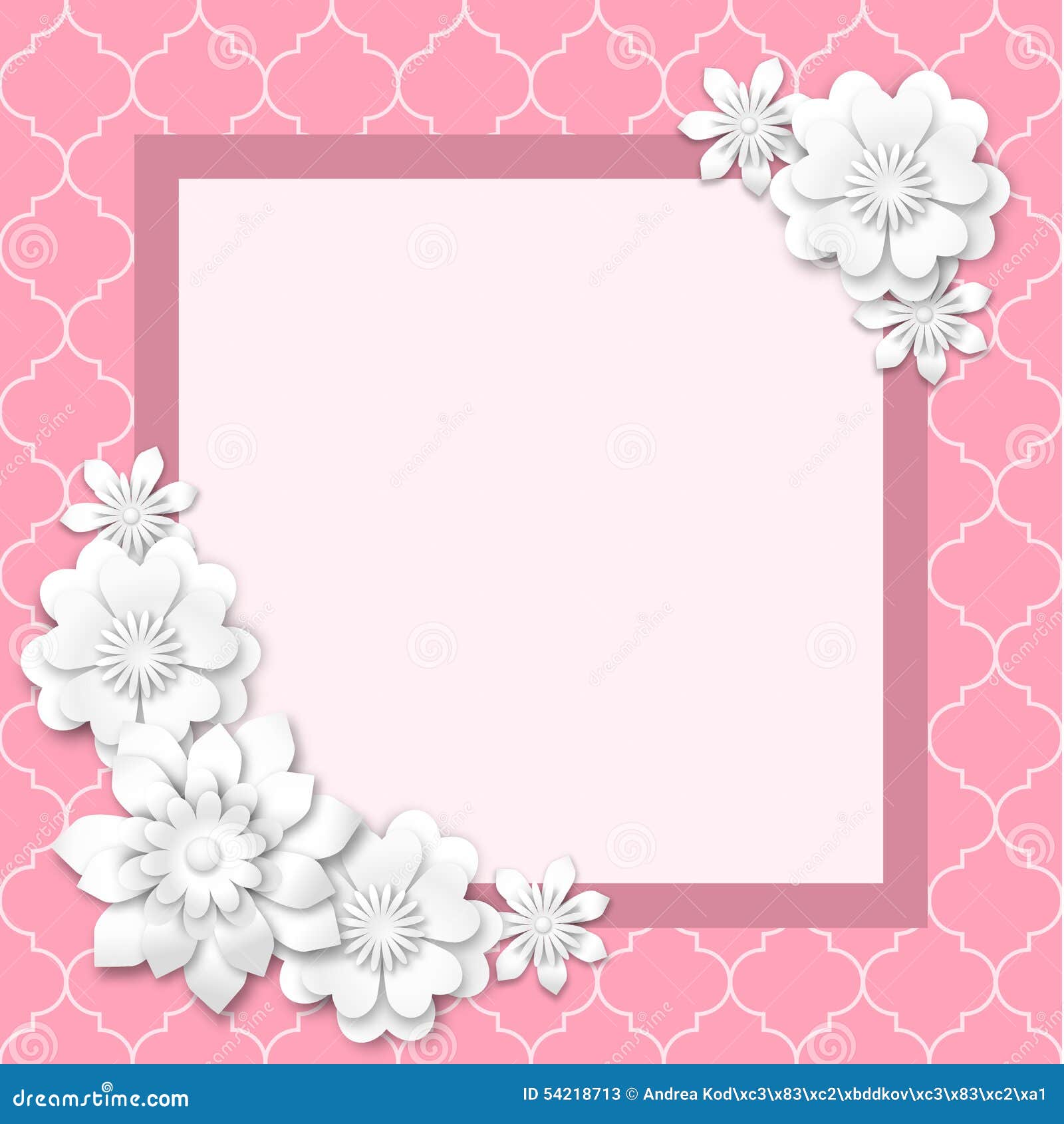 Pink Image Frame with White 3d Flowers Stock Vector - Illustration of ...