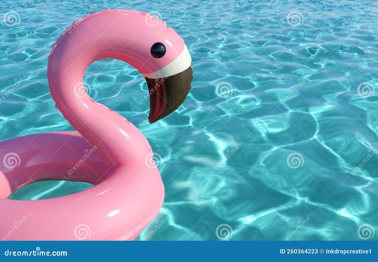 Pink Inflatable Flamingo Pool Flat in a Swimming Pool. 3D Render Stock ...