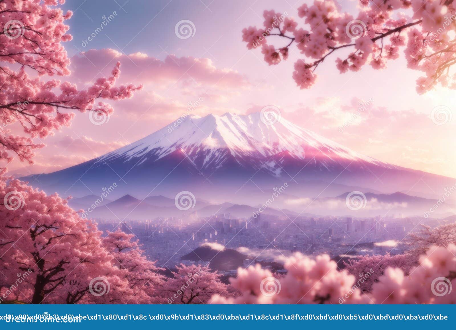 A Pink Inspired Mountain Fuji Wallpaper Cherry. Ai Generative Stock ...