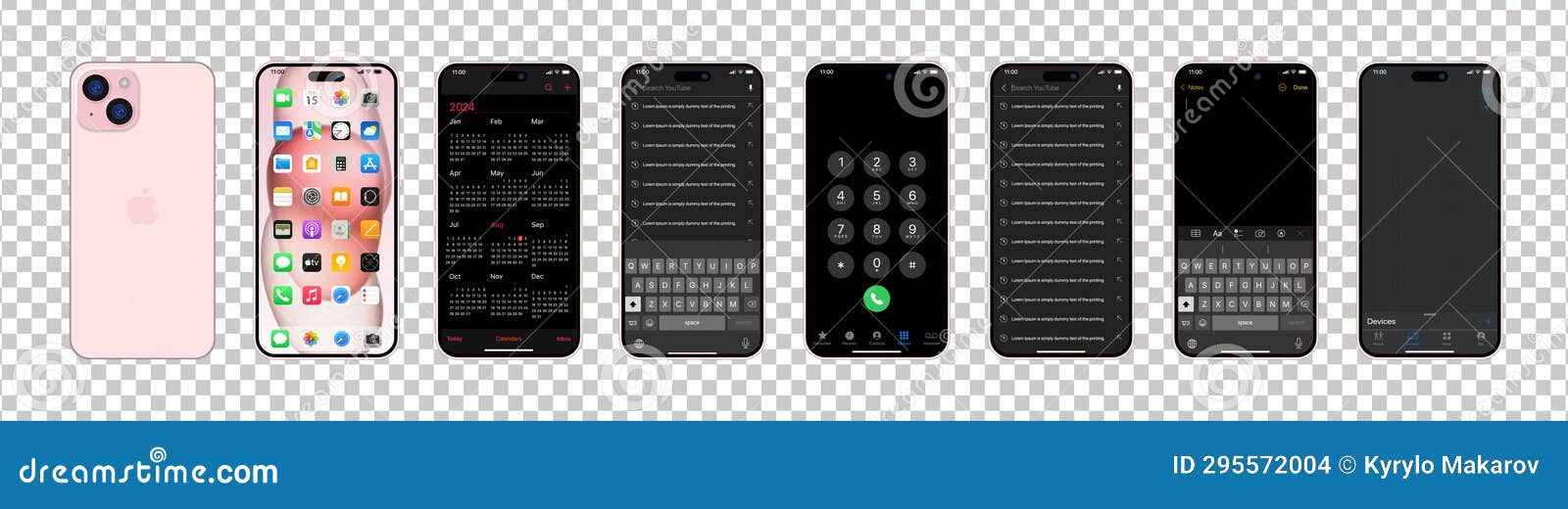 Pink Iphone 15 Pro Interfaces. Apple Mockup. Front, Back Side of the ...