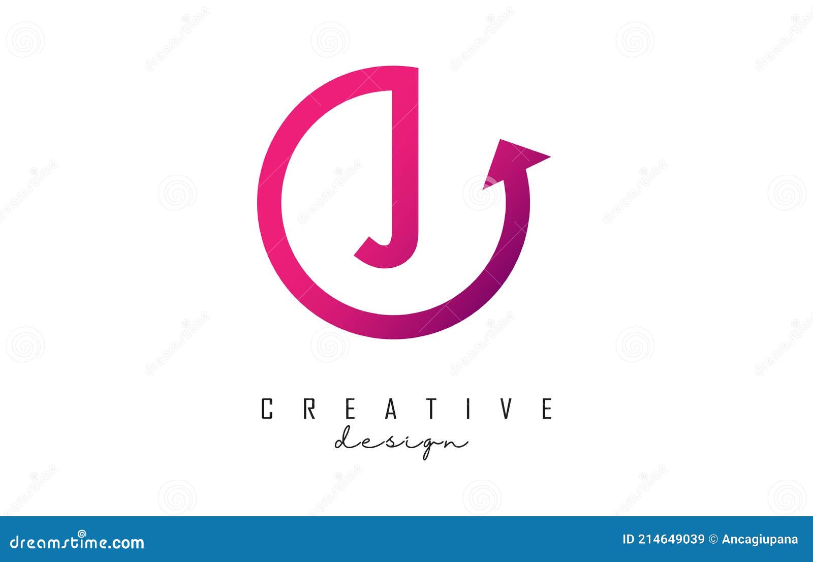 Pink J Letter Logo Design with Circle Frame and Arrow Stock Vector ...