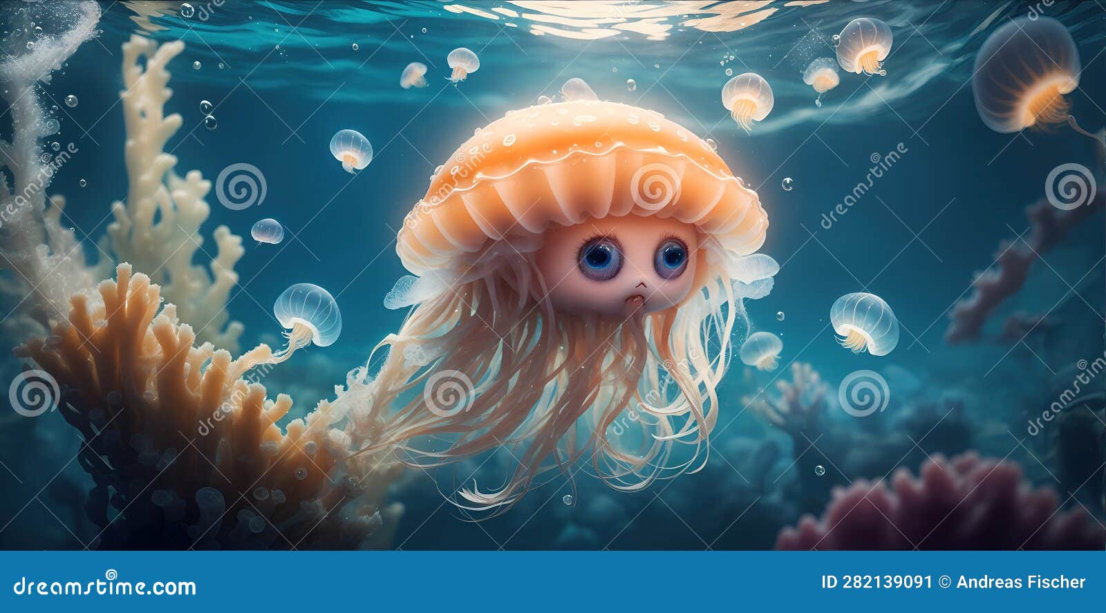 Pink Jellyfish Floating in the Water. Undersea World Stock Illustration ...