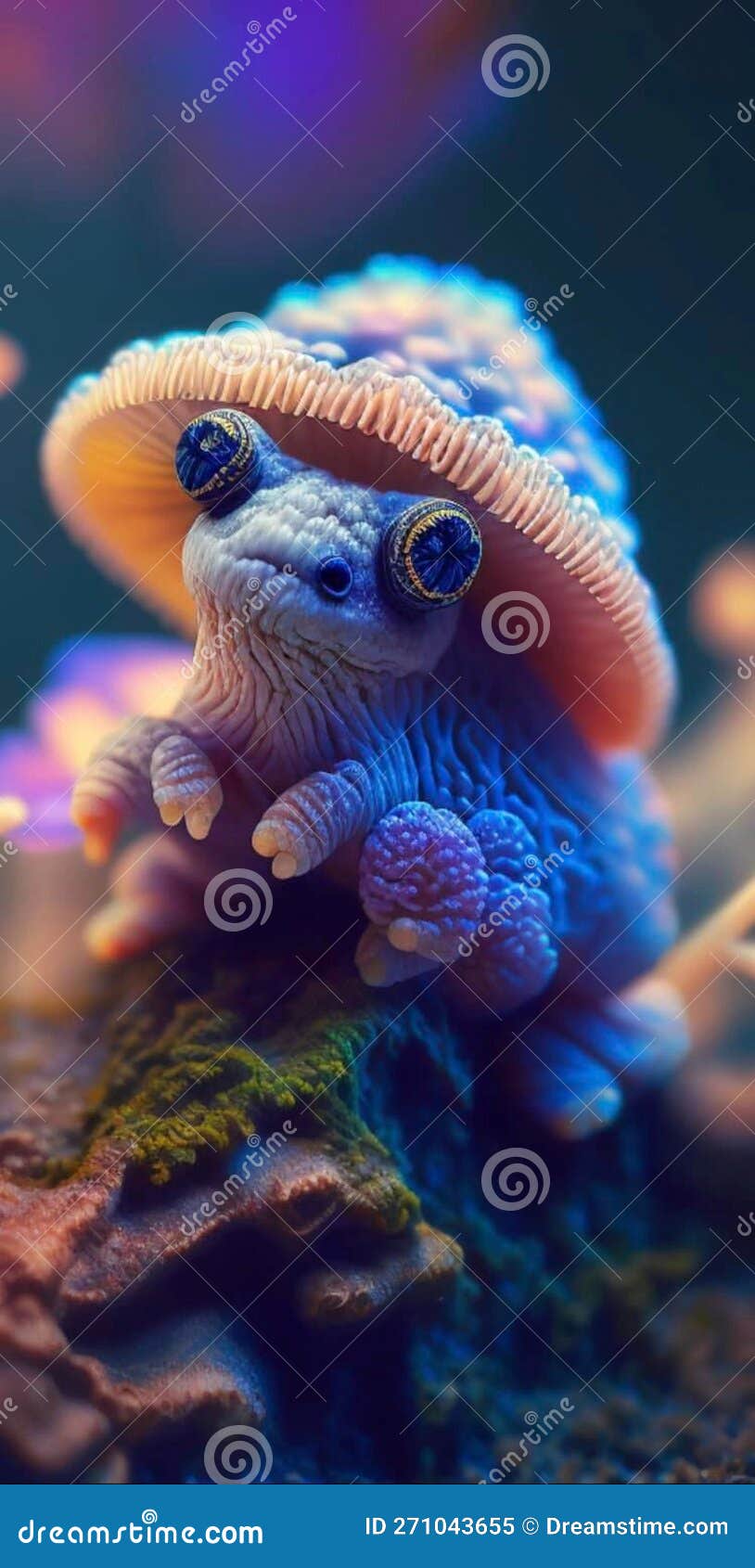 A Pink Jellyfish with a Sad Face Sits on a Blue Background. Stock Image ...