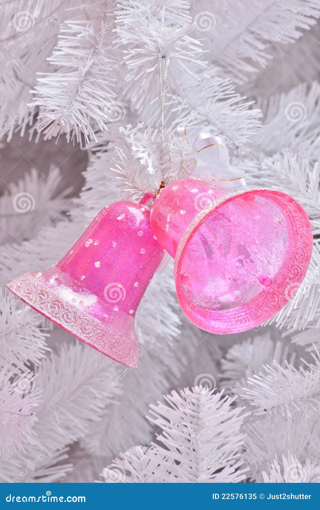 Pink Jingle Bell on Christmas Tree Stock Image - Image of decor ...