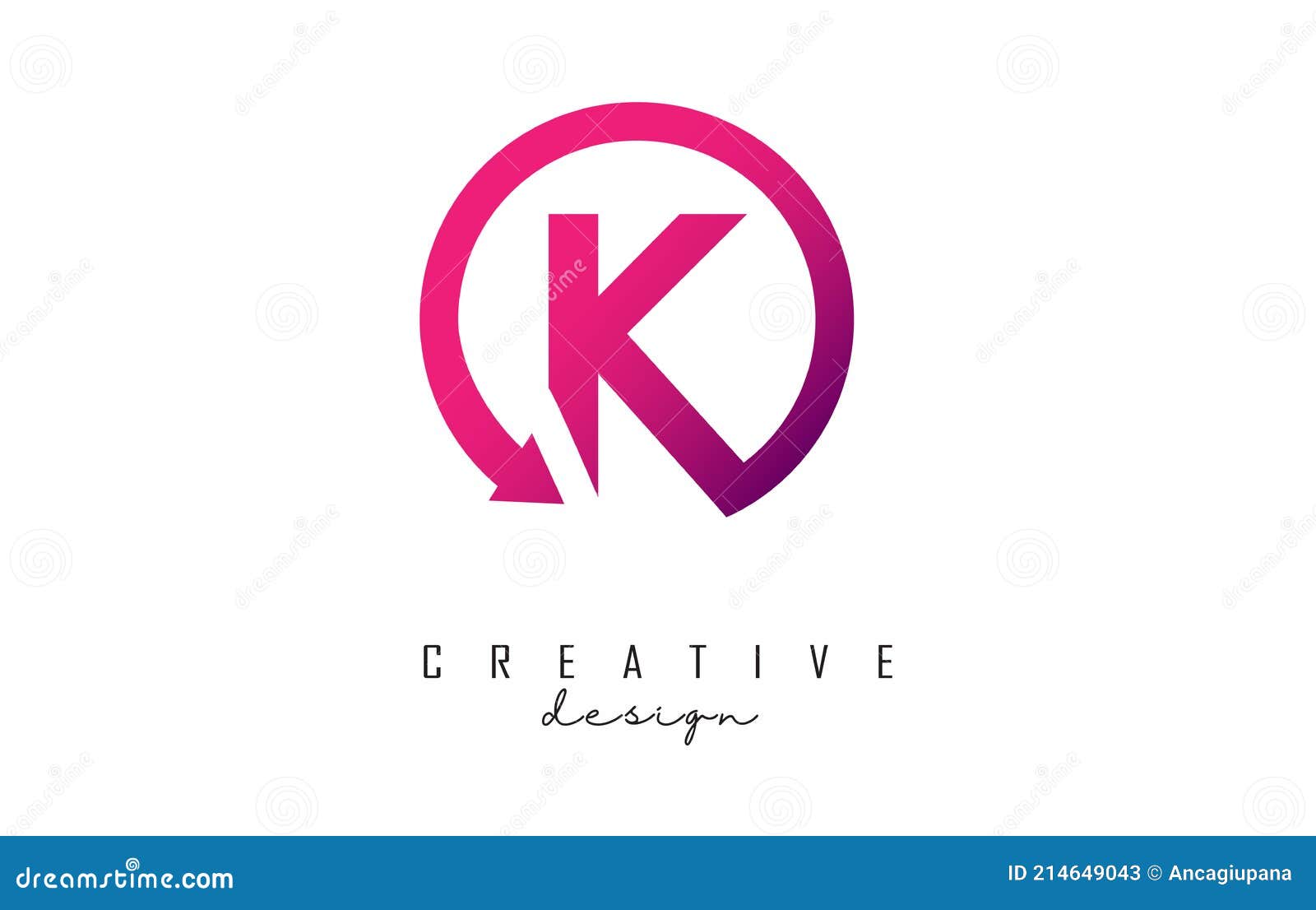 Pink K Letter Logo Design with Circle Frame and Arrow Stock Vector ...