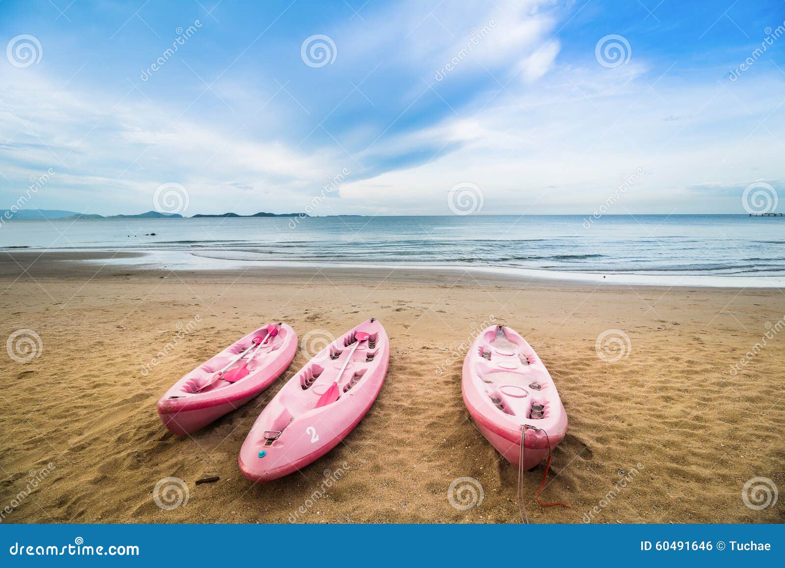 Pink kayaks on the beach. stock photo. Image of activity - 60491646