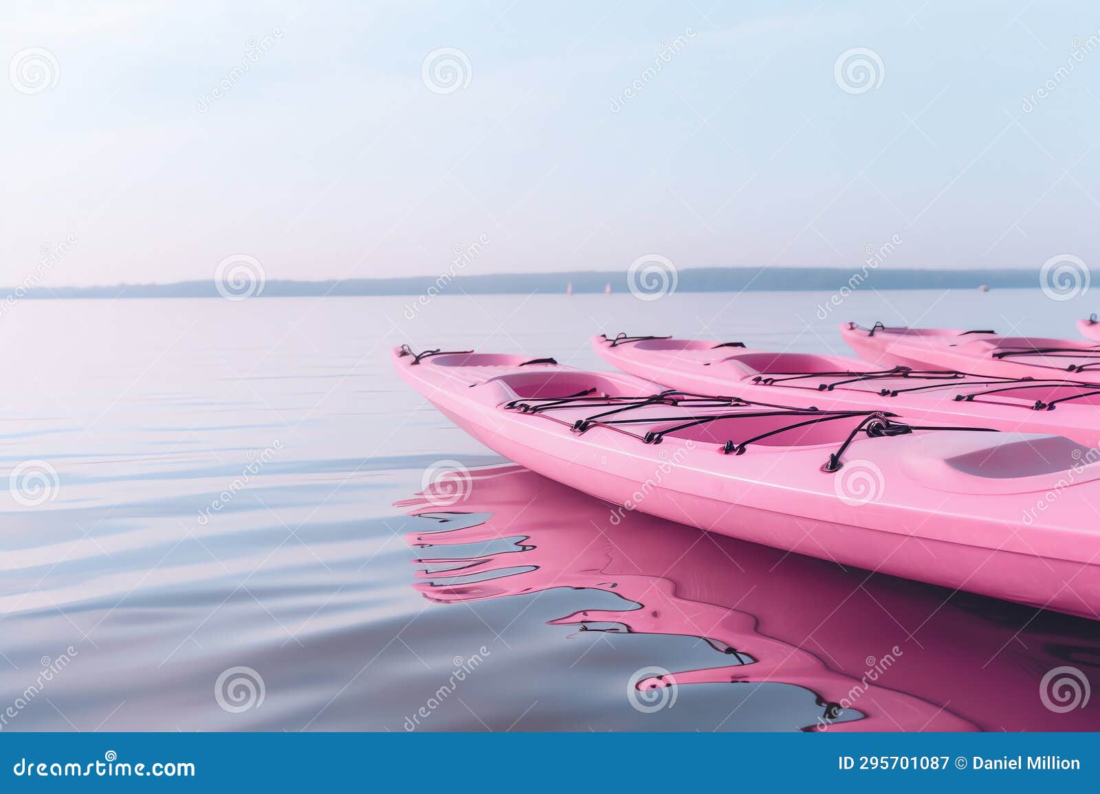 Pink Kayaks on a Calm Lake, Pink Life Stock Illustration - Illustration ...