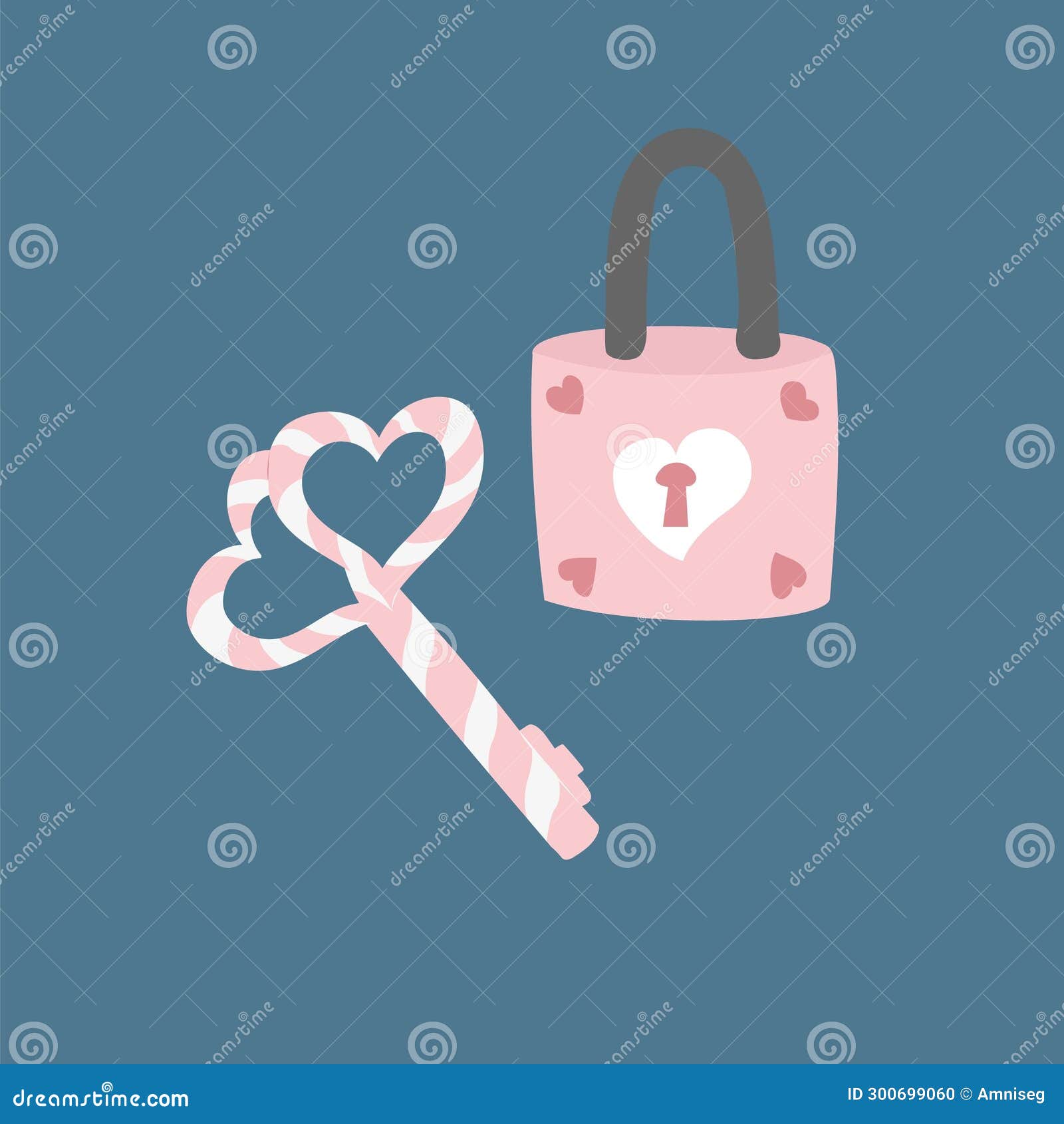 Pink Key and Lock with Hearts on Blue Background. Stock Illustration ...