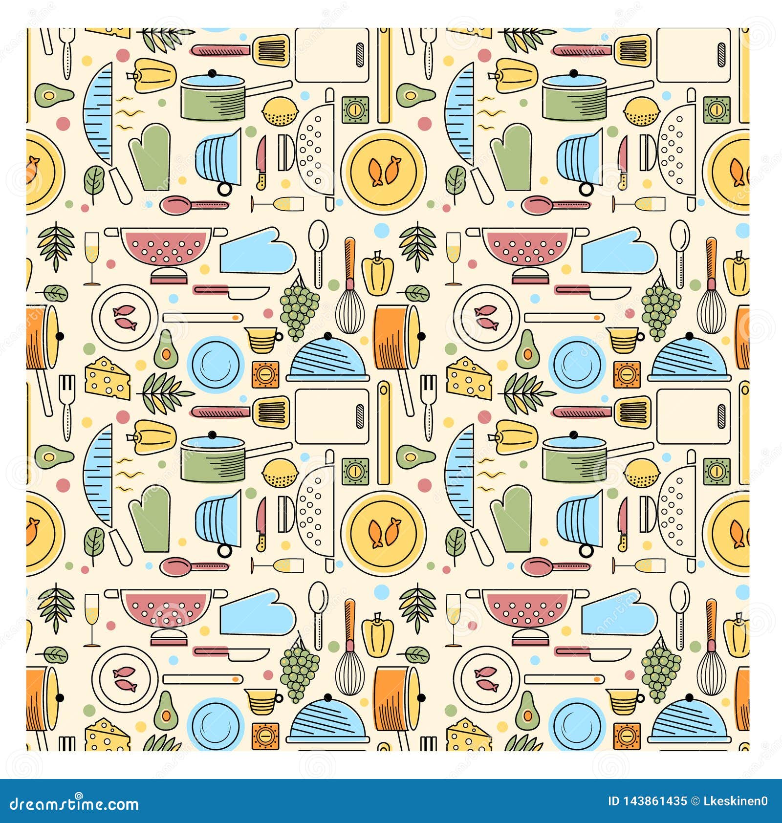 Pink Kitchen Pattern Flat Illustration Stock Vector - Illustration of ...