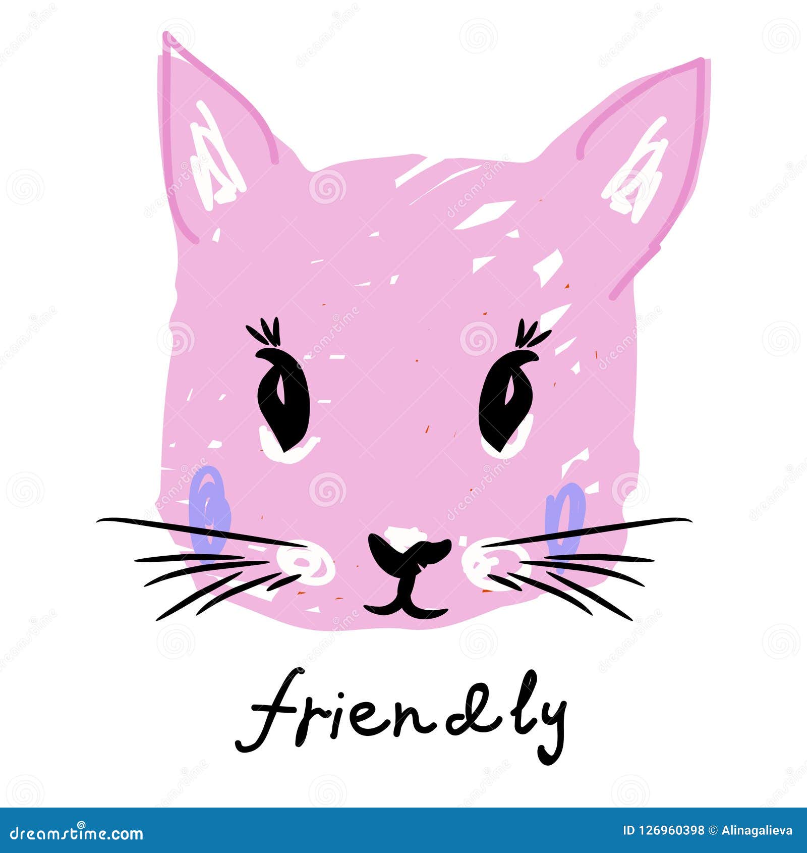 Pink Kitty Face in Kids Style with Text Friendly Stock Vector ...