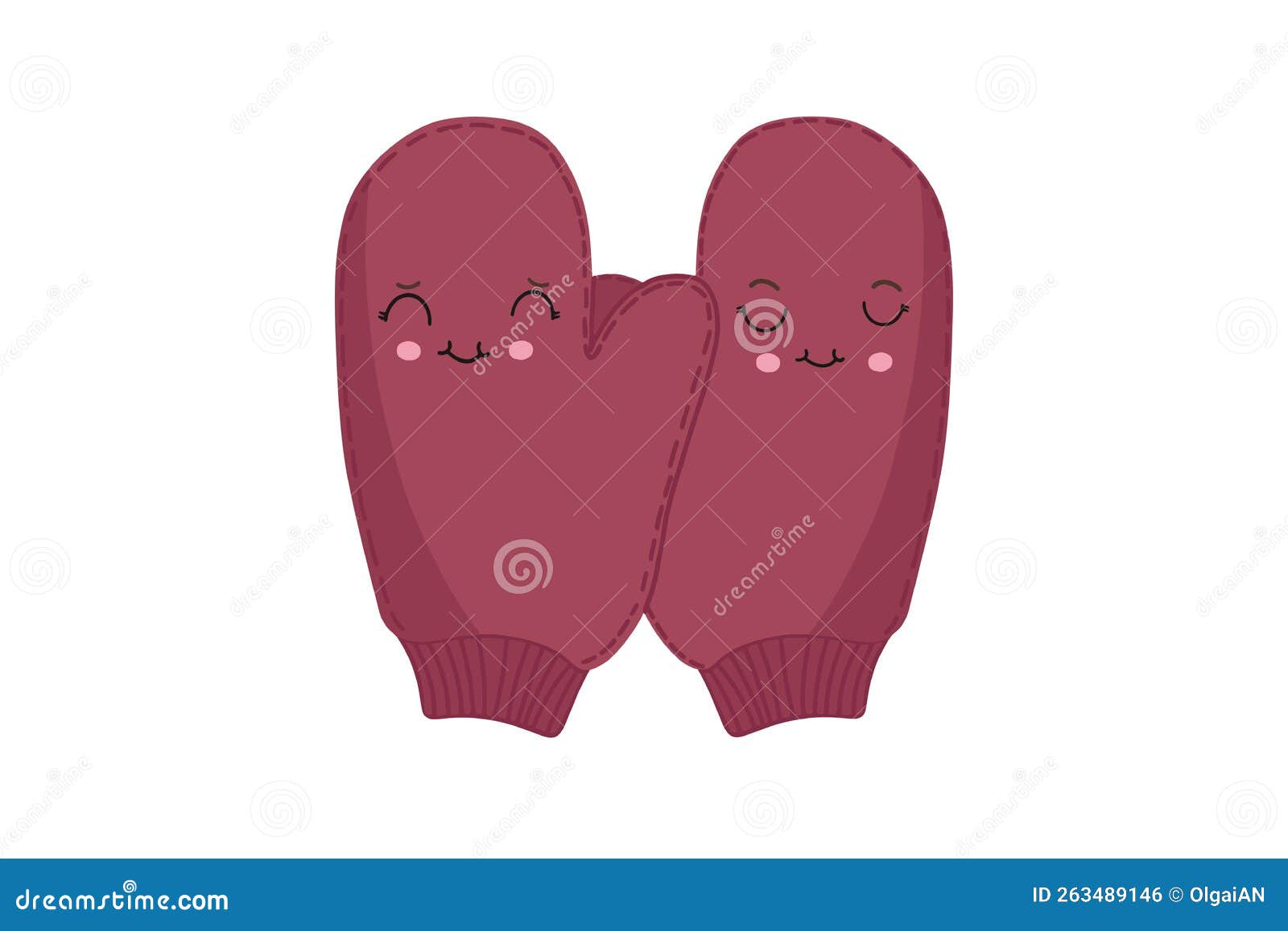 Pink Knitted Flat Mittens with Cute Emoticons. Isolated Vector. Stock ...