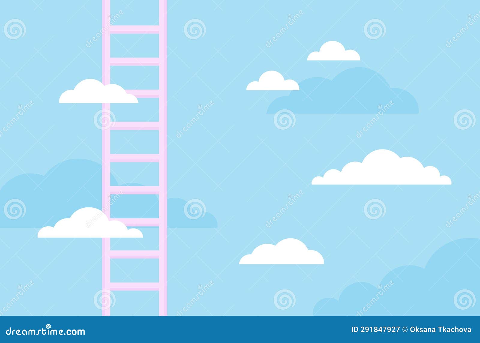 Pink Ladder on Blue Cloudy Sky Background. Flat Vector Illustration ...
